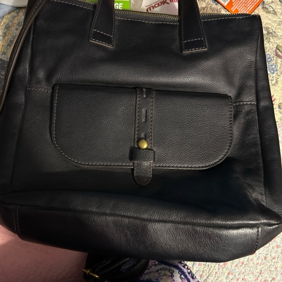 Fossil | Bags | Fossil Hunter Black Leather Backpack With Front Pocket ...
